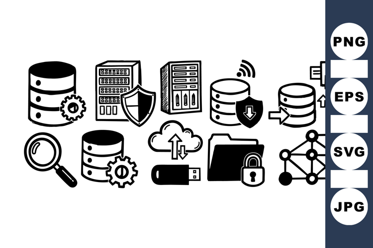 Database and Network Secure Storage Icon Set