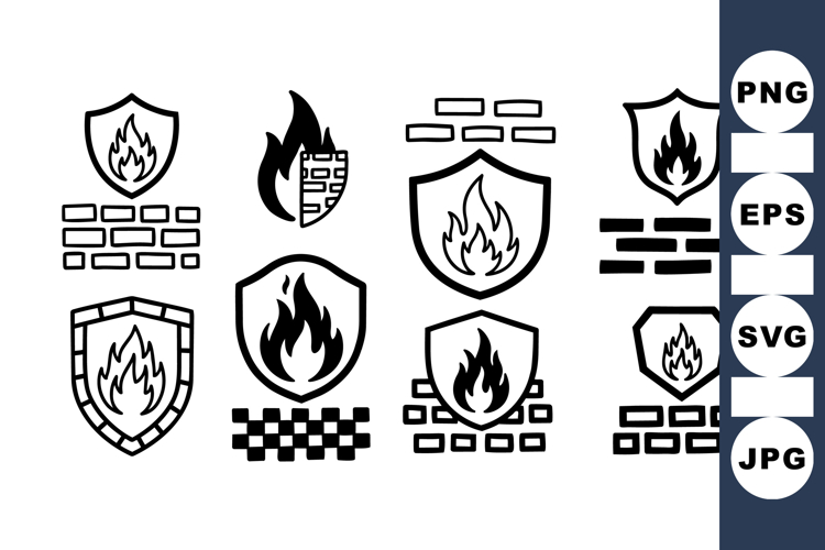 Hand Drawn Fire Shield Icon Set For Safety Design