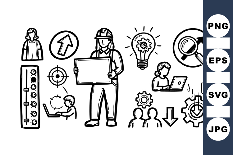 Construction Worker Icons Set for Project Planning