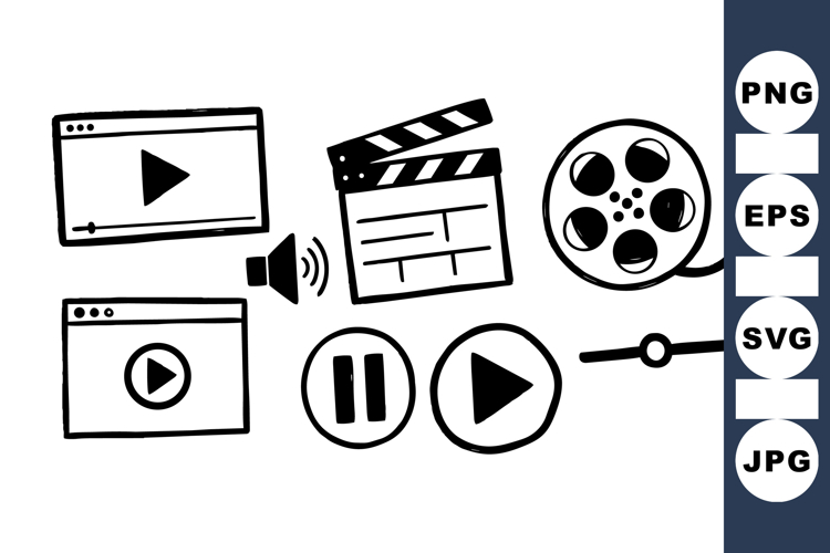 Vintage Cinema Icons Clipart Set for Media Projects