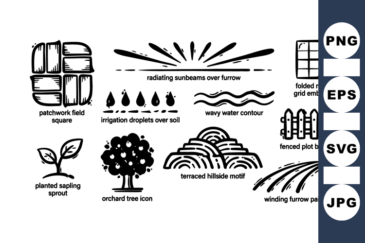 Hand Drawn Rustic Farm Landscape Vector Icons
