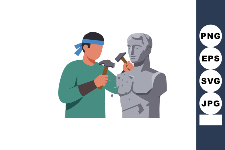 Sculptor carving classical statue bust with hammer (5897112)