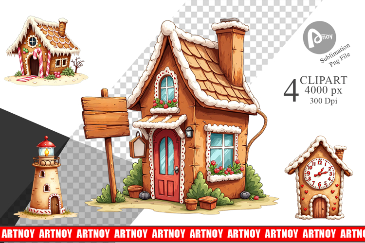 Quirky Gingerbread Village Clipart (6367231)