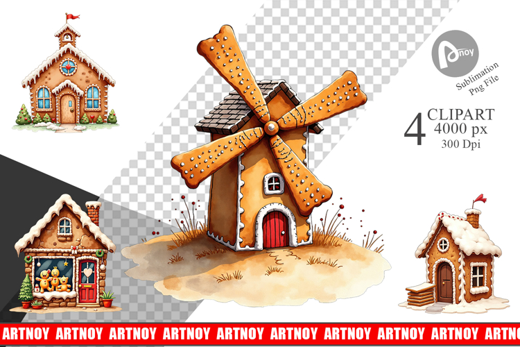 Quirky Gingerbread Village Clipart (6367232)