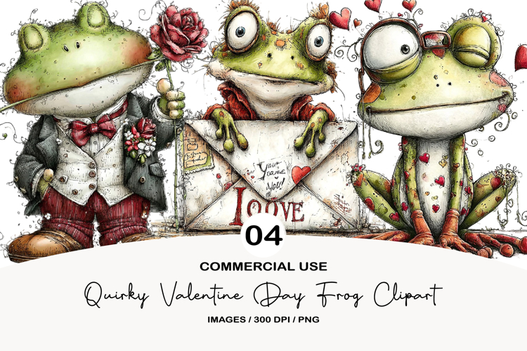 Quirky Valentine Day Frog Clipart