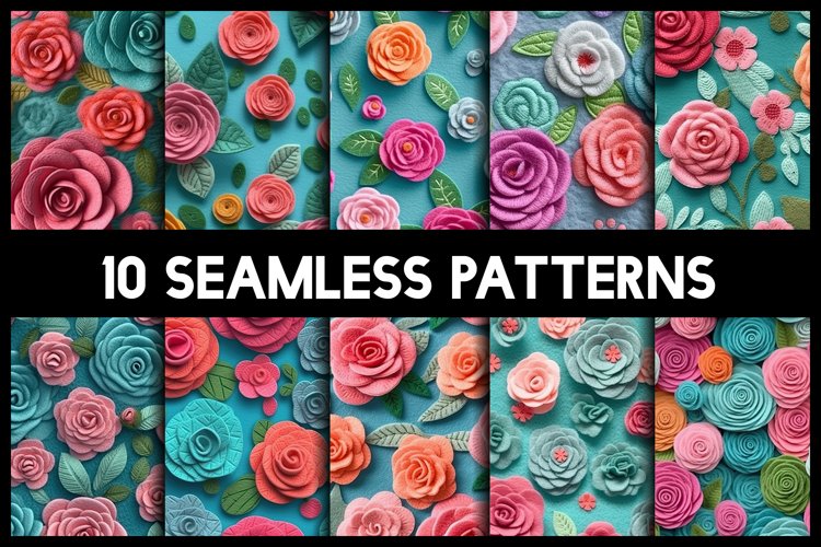 10 Roses Embroidery Seamless Digital Paper 12x12 in