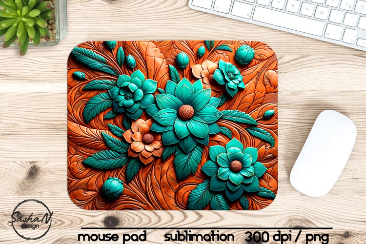 3d flowers tooled leather mouse pad sublimation (3745174)