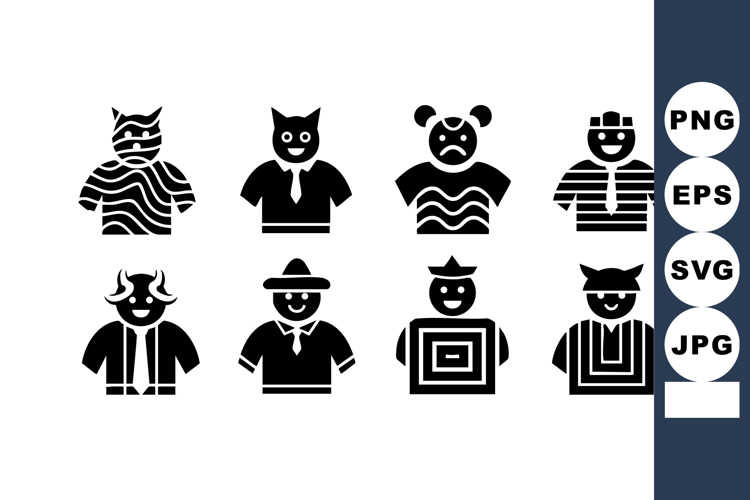 Set of diverse black and white ethnic vector characters with