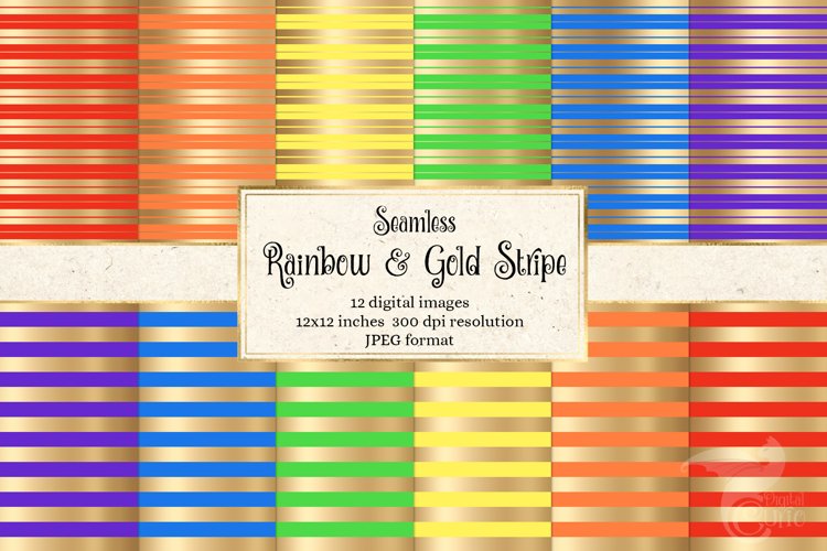 Rainbow and Gold Stripe Digital Paper