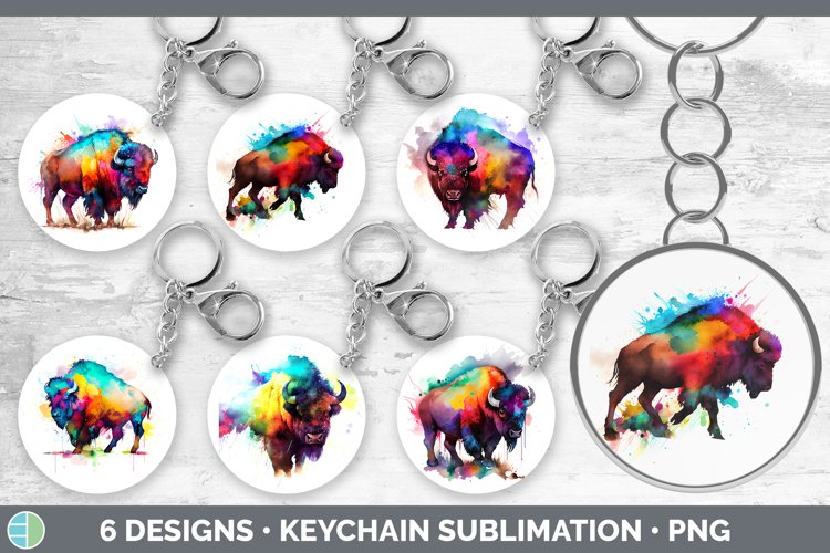Rainbow Bison Keychain | Sublimation Keyring Designs Bundle