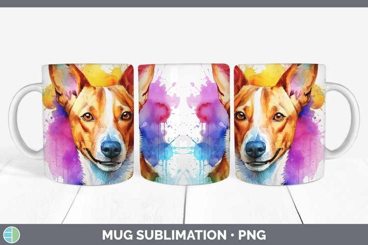 Rainbow Dog Basenji Mug Wrap Sublimation Coffee Cup Designs