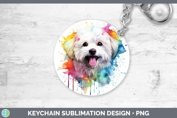 Rainbow Dog Bichon Frise Keychain Sublimation Keyring Design
