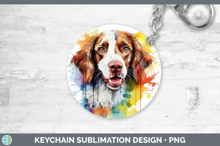 Rainbow Dog Brittany Dog Keychain Sublimation Keyring Design