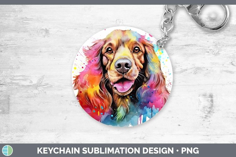 Rainbow Dog Cocker Spaniel Keychain | Sublimation Keyring De