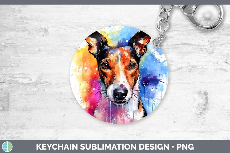 Rainbow Dog Fox Terrier Dog Keychain | Sublimation Keyring D