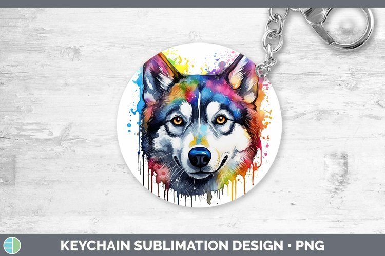 Rainbow Dog Husky Keychain Sublimation Keyring Designs