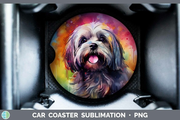 Rainbow Dog Lhasa Apso Car Coaster | Sublimation Coaster Des
