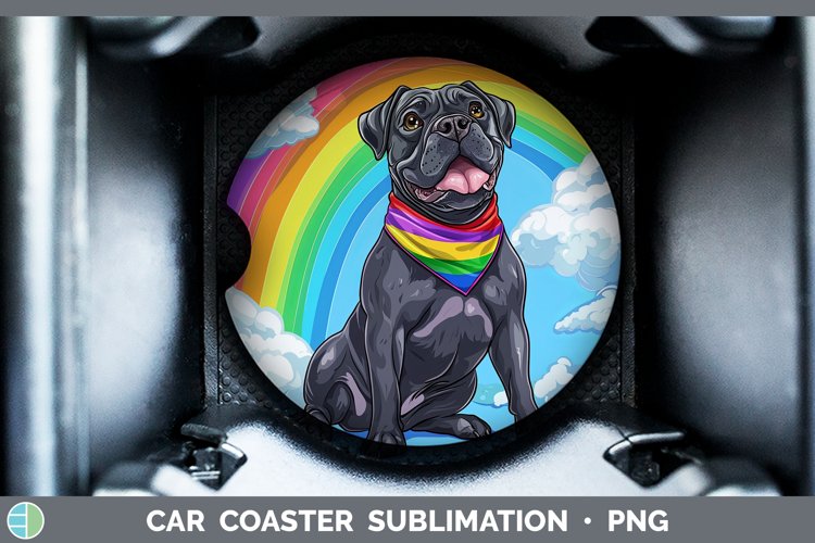 Rainbow Dogs Cane Corso Car Coaster Sublimation Coaster Desi
