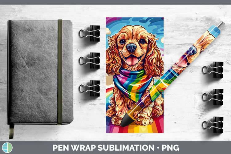 Rainbow Dogs Cocker Spaniel Pen Wrap Sublimation Epoxy Pen D