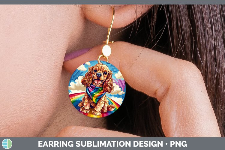 Rainbow Dogs Cocker Spaniel Round Earrings Sublimation Earri