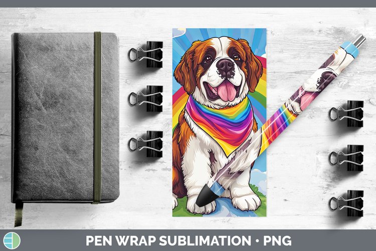 Rainbow Dogs Saint Bernard Pen Wrap Sublimation Epoxy Pen De