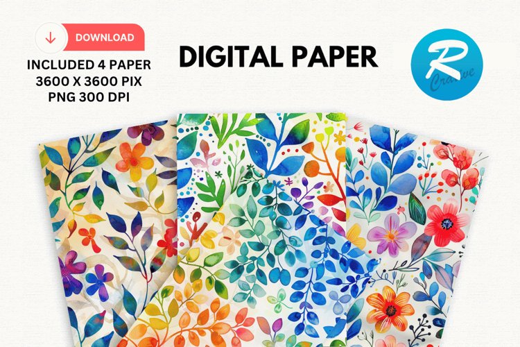 Rainbow Floral Digital Paper, Rainbow Background