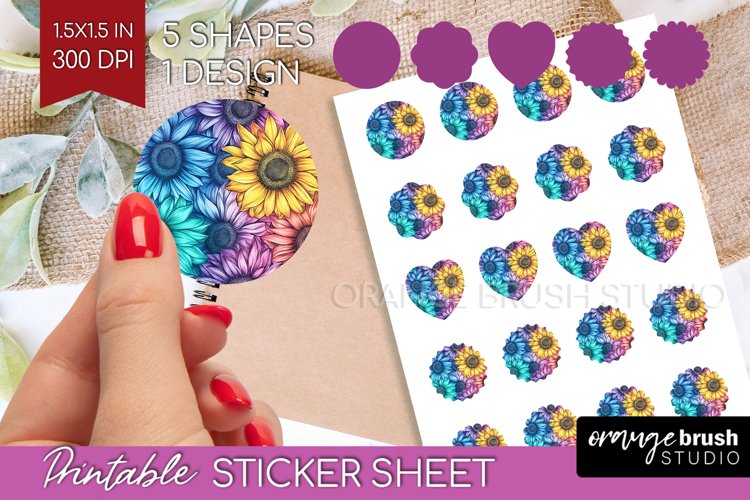 Rainbow Flowers Round Sticker - Spring Printable (5071251)