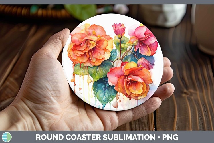 Rainbow Flowers Begonia Round Coaster Sublimation Coaster De