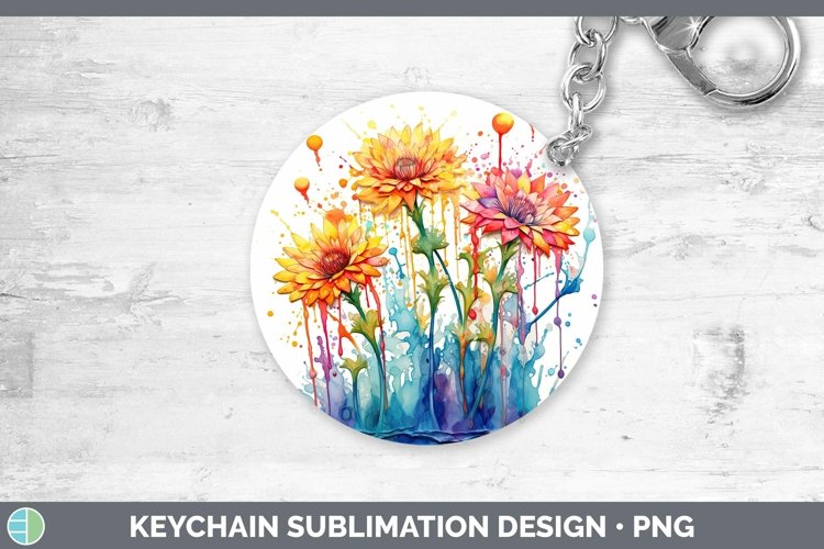 Rainbow Flowers Calendula Keychain Sublimation Keyring Desig