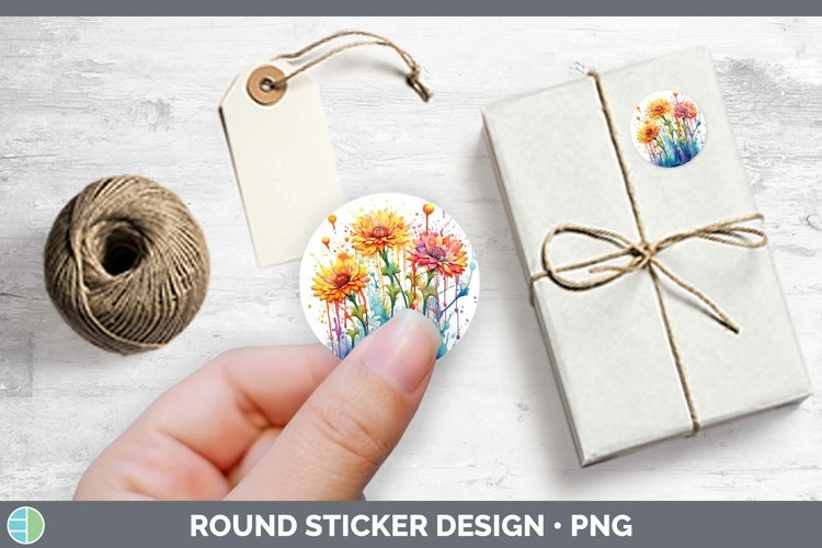 Rainbow Flowers Calendula Stickers | Round Labels Designs