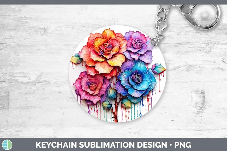 Rainbow Flowers Camellia Keychain Sublimation Keyring Design