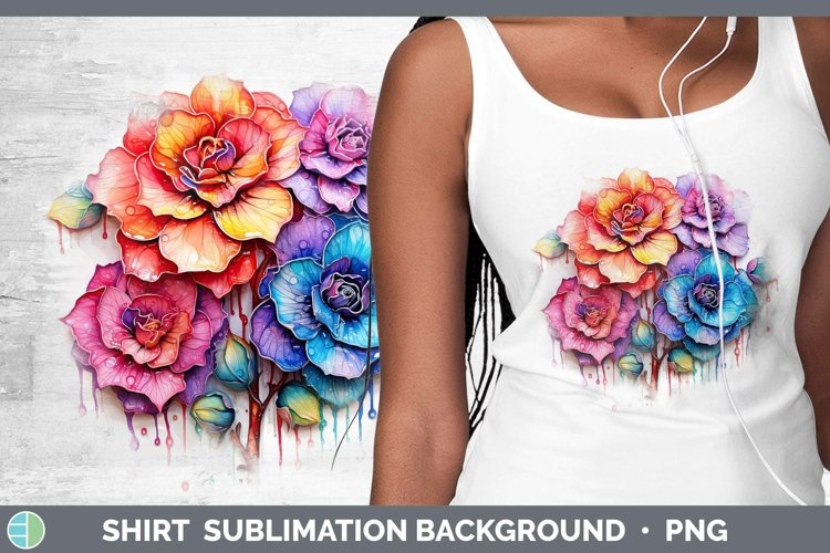 Rainbow Flowers Camellia Shirt Sublimation Sublimation Backg