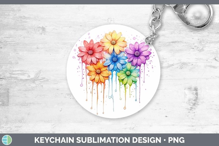 Rainbow Flowers Daisy Keychain Sublimation Keyring Designs