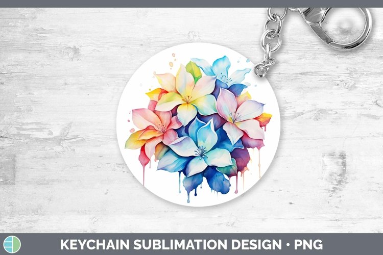 Rainbow Flowers Gardenia Keychain Sublimation Keyring Design