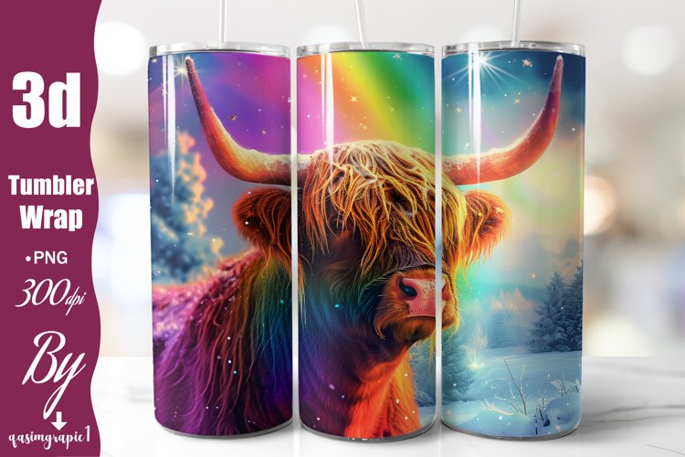 Rainbow Highland Cow 20 oz Tumbler Wrap