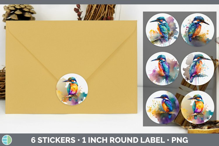 Rainbow Kingfisher Stickers | Sticker 1in Round Labels PNG D