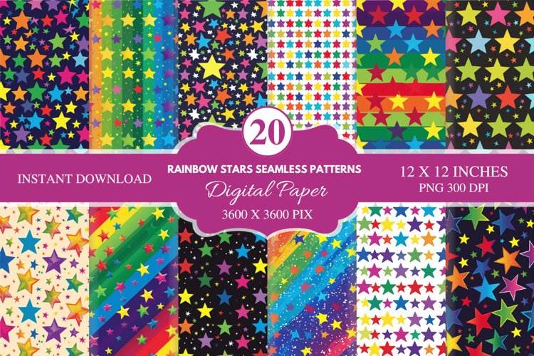 Rainbow Stars Seamless Digital Paper Bundle
