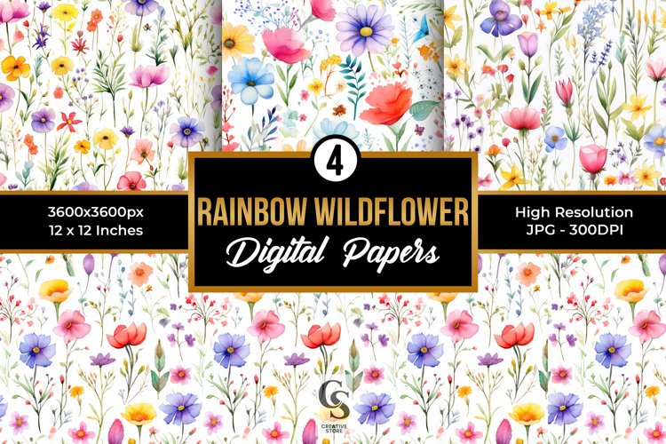 rainbow watercolor wildflowers