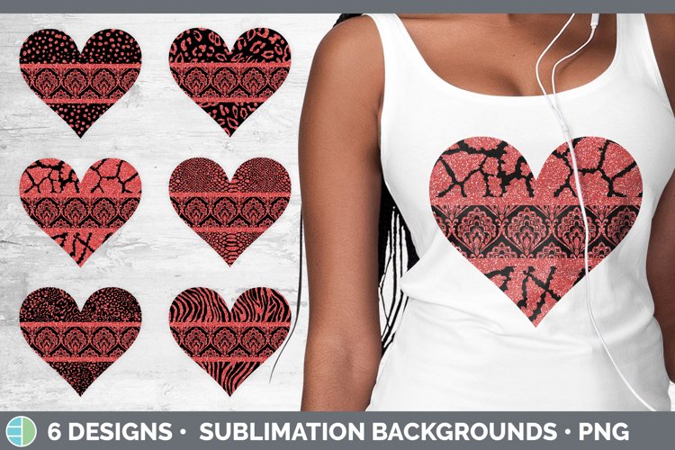 Red Damask Hearts Clipart | Sublimation Designs