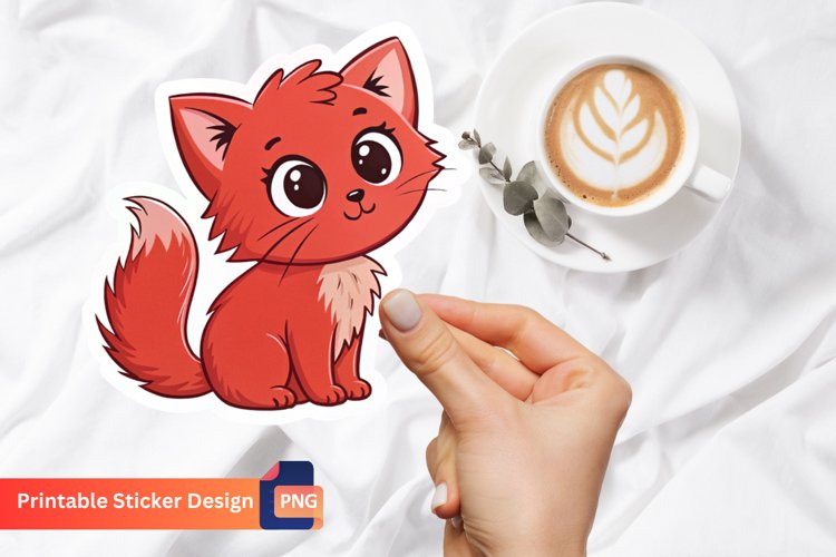 Red Kitten Sticker, Cat Lovers Sticker, Cartoon Kitten Art