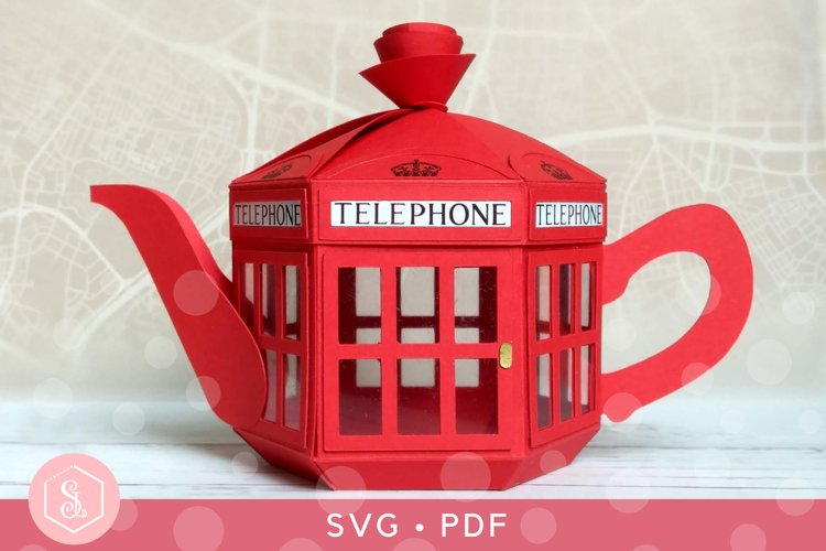 Red Telephone Teapot Box SVG and PDF Templates