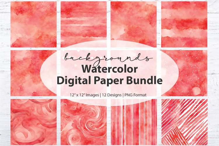 Digital Paper, printable paper bundle: red Watercolor