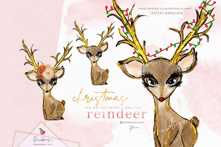 Christmas Reindeer Clipart, Cute Deer Watercolor cp156