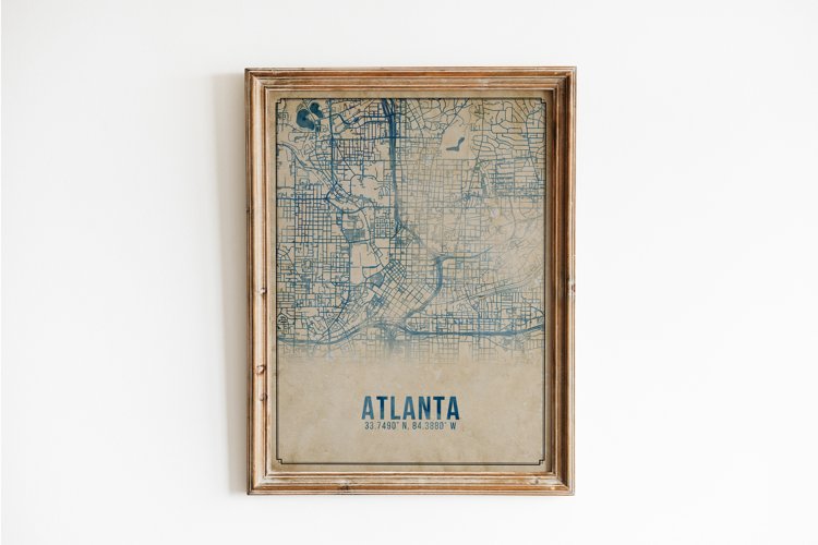 Atlanta Antique Watercolor City Map Poster