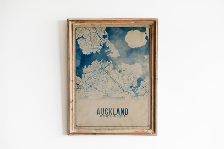 Auckland Antique Watercolor City Map Poster