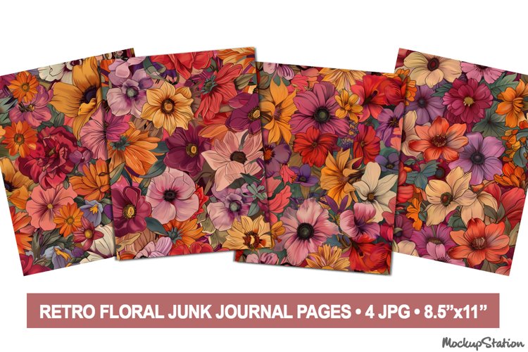 Retro Flowers Junk Journal Pages | Floral Backgrounds JPG