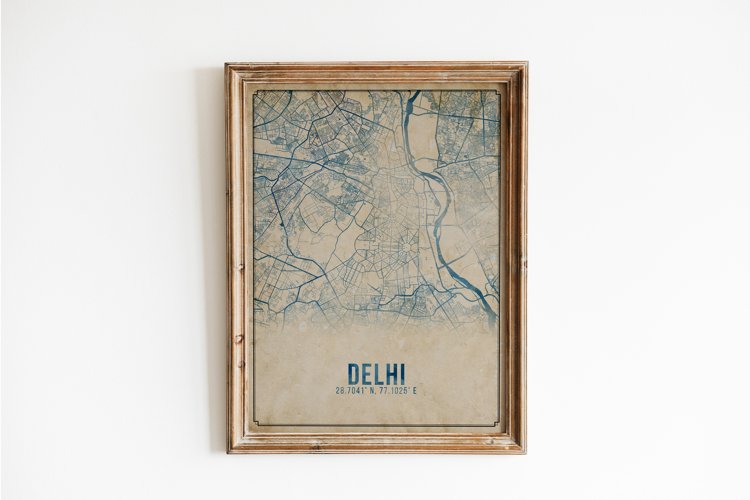 Delhi Antique Watercolor City Map Poster