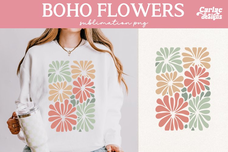 Retro Flowers Sublimation, Boho Flowers Sublimation