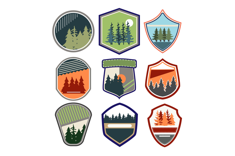 retro forest badge set cartoon