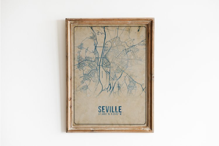 Seville Antique Watercolor City Map Poster